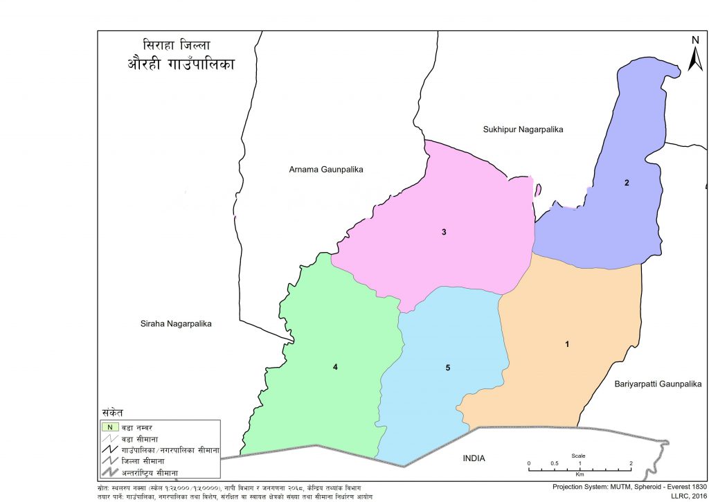 Map of Aurahi Rural Municipality, Siraha, Nepal – Nepal Archives