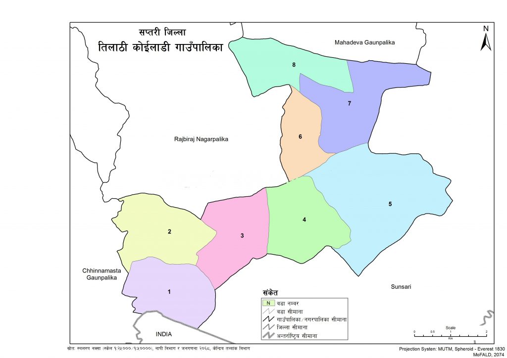 Map of Tilathi Koiladi Rural Municipality, Saptari, Nepal – Nepal Archives