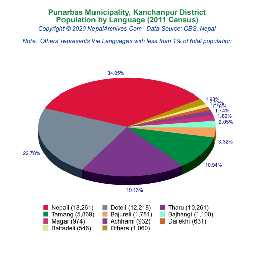 Population by Language Spoken Pie Chart of Punarbas Municipality ...